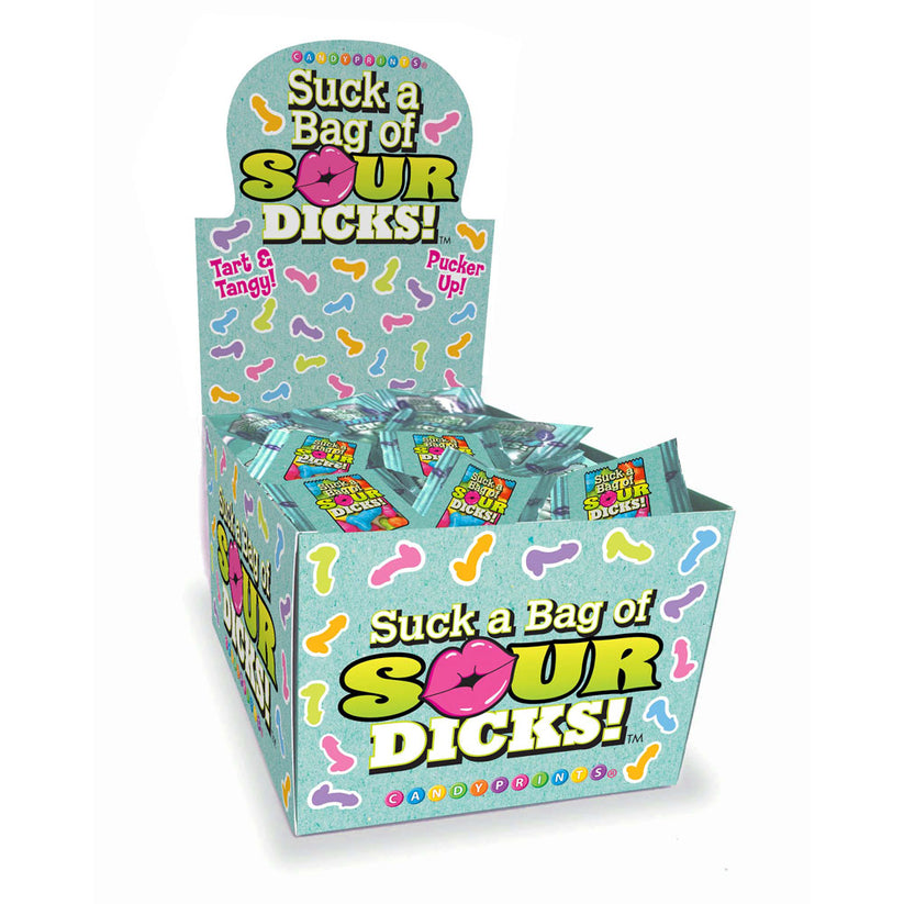 Suck A Bag Of Sour Dicks Counter Display - Sour Fruit Flavoured Lollie ...