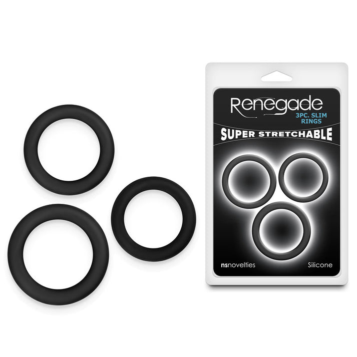 Renegade 3pc Slim Rings - Black - Black Cock Rings - Set of 3 Sizes – SIMPLY EROTIX